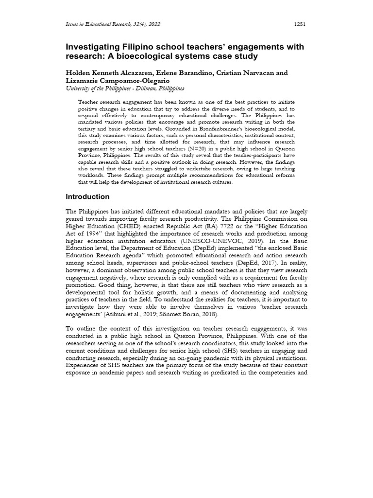 Filipino Teachers' Research Engagement Challenges | PDF | Teachers ...