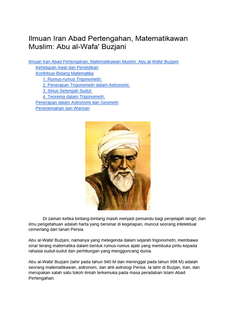Kontribusi Abu al-Wafa' Buzjani dalam Trigonometri | PDF | Ilmu Sosial ...
