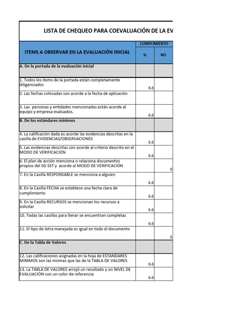 Lista de Chequeo | PDF | Microsoft Excel