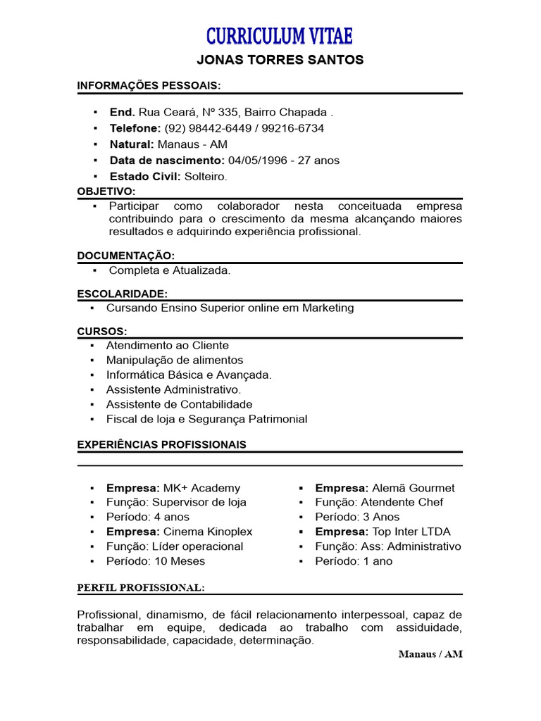 Currículo Jonas Torres | PDF