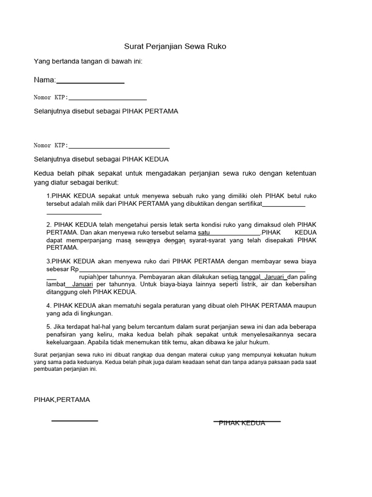 Surat Perjanjian Sewa Ruko | PDF | Hukum