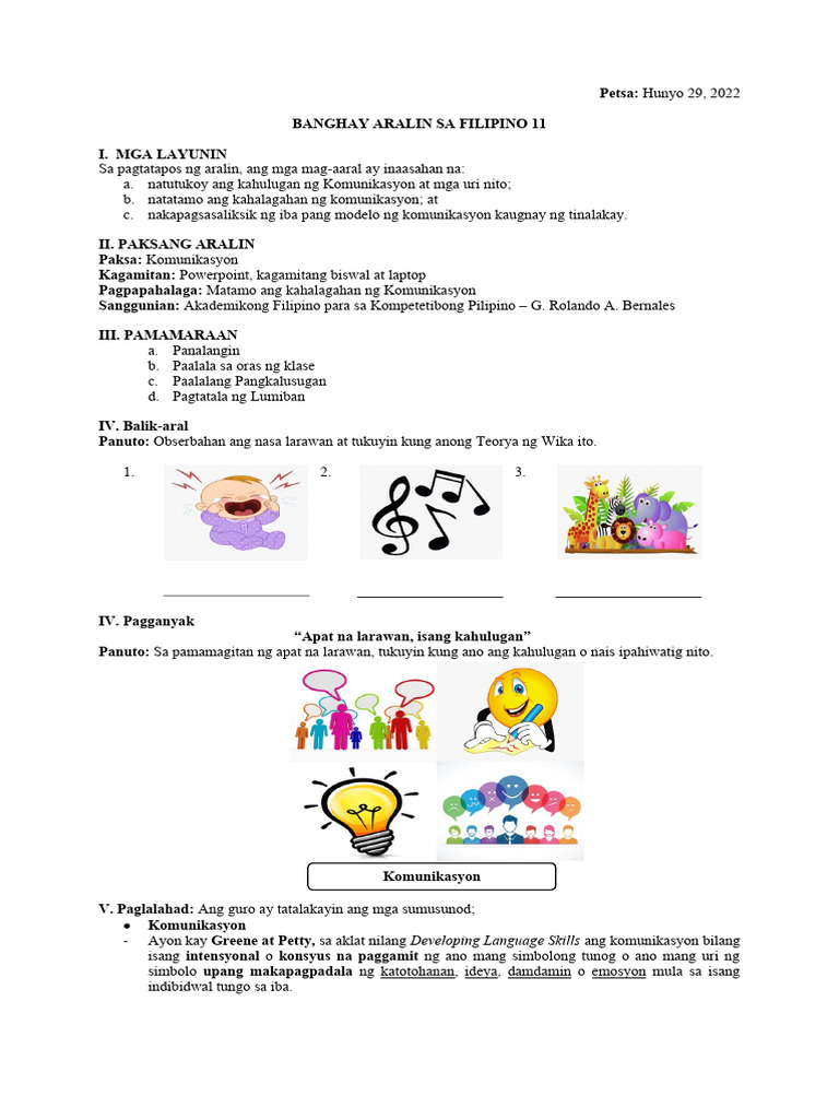 Banghay Aralin Sa Komunikasyon | PDF