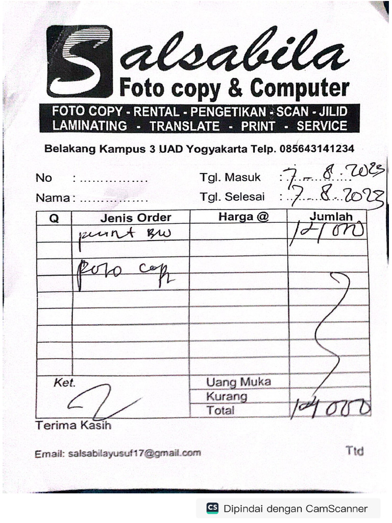 Nota Print Berkas | PDF