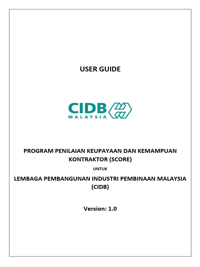 Panduan Permohonan Penilaian SCORE CIDB | PDF
