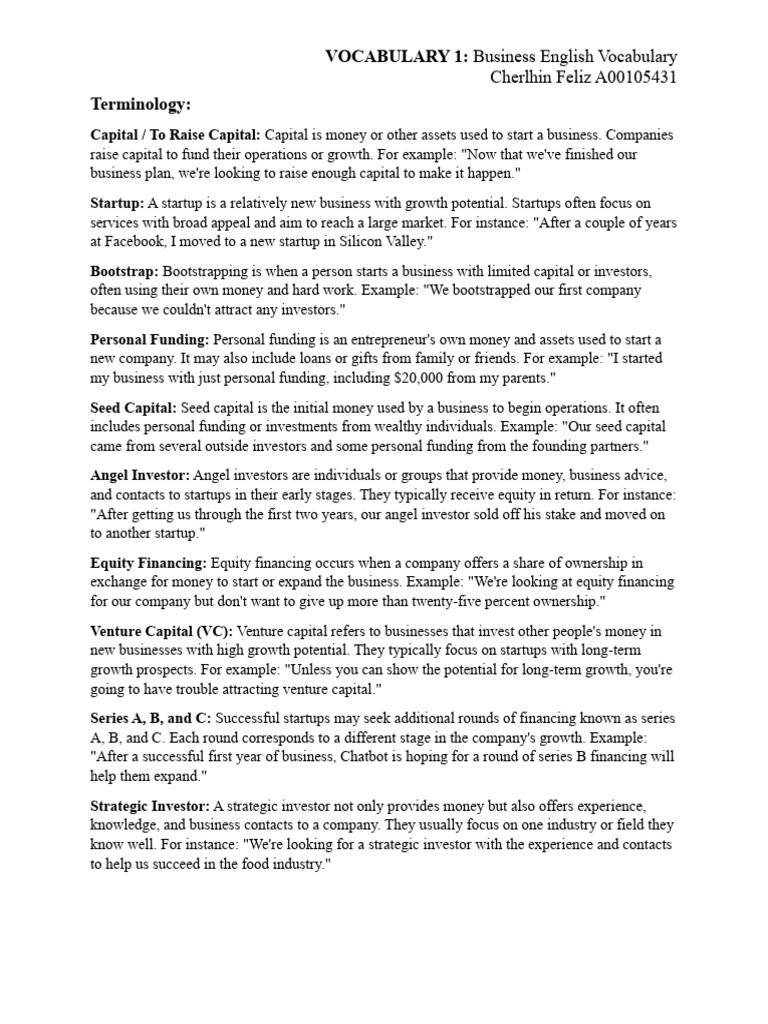Business English: Key Funding Terms | PDF