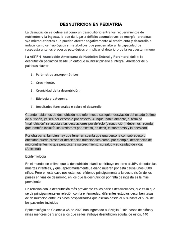 Desnutricion En Pediatria Pdf