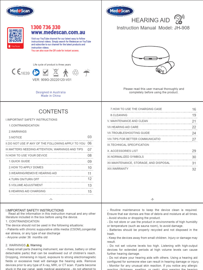 ITE Hearing Aid JH-908 Instructions Manual | PDF