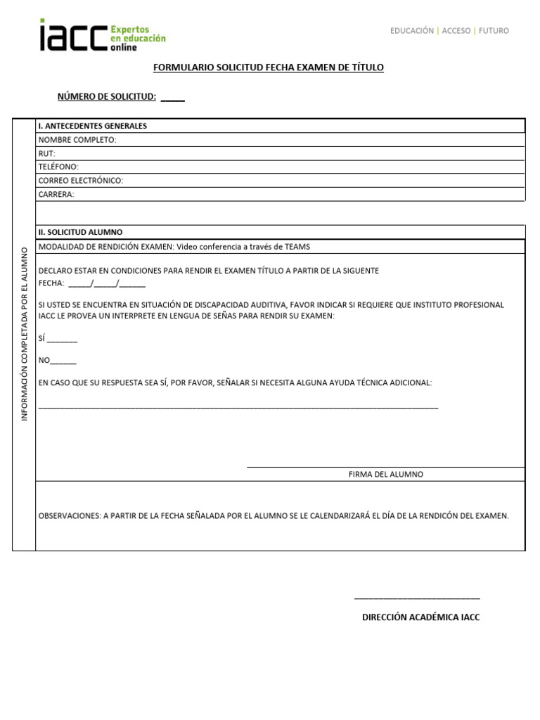 Ficha de Solictud Examen de Titulo | PDF