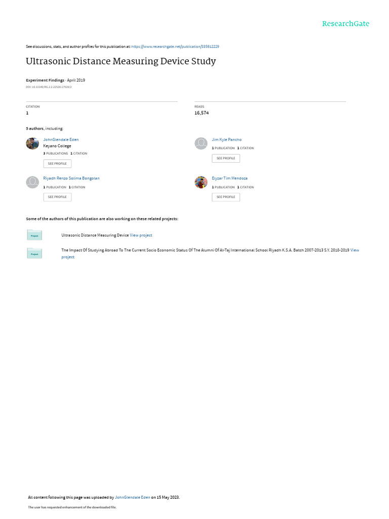 Ultrasonic Distance Measuring Device Study | PDF | Wellness