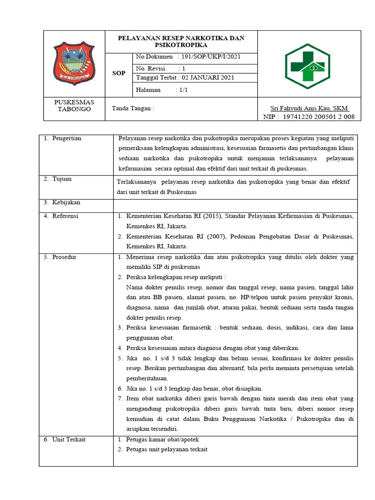 Sop Penerimaan Resep Napza | PDF