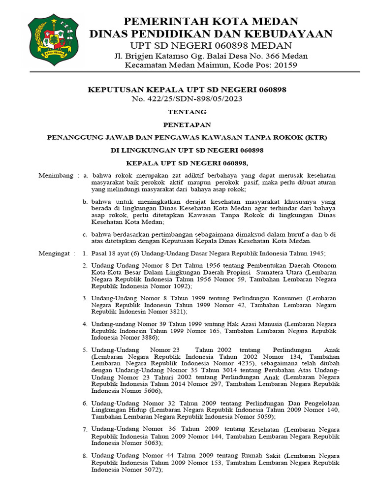 SK Kawasan Tanpa Rokok (KTR) | PDF