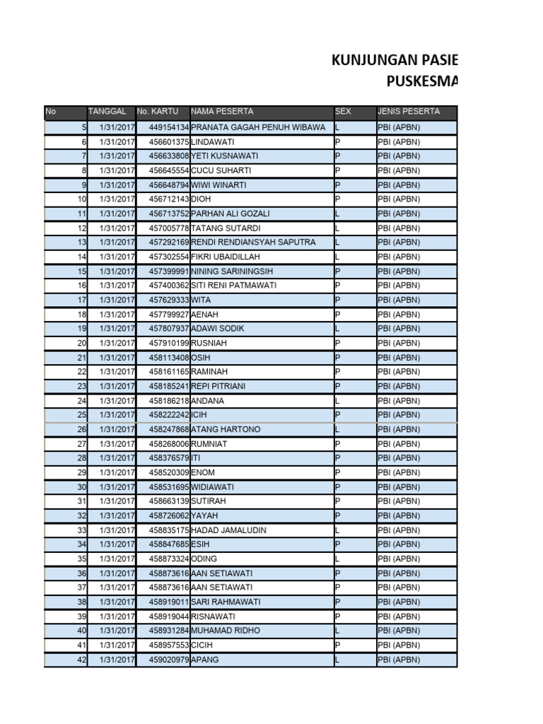 Data Kunjungan Pasien PBI Puskesmas | PDF