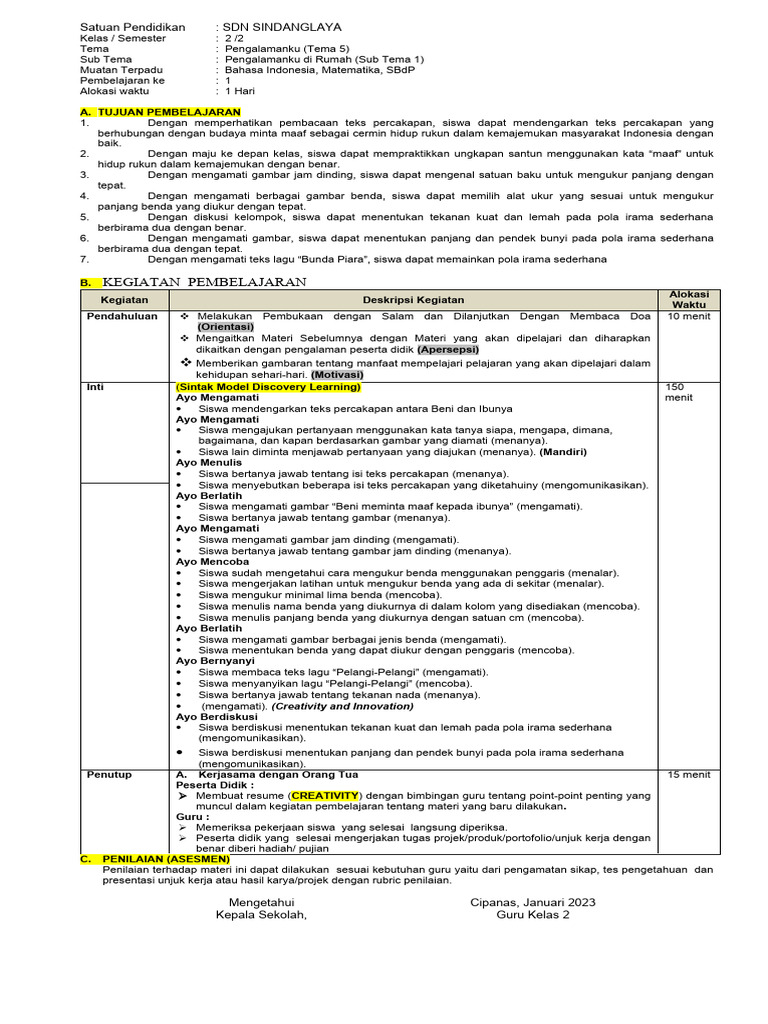 RPP Tema 5 st1.1 | PDF | Seni & Disiplin Bahasa