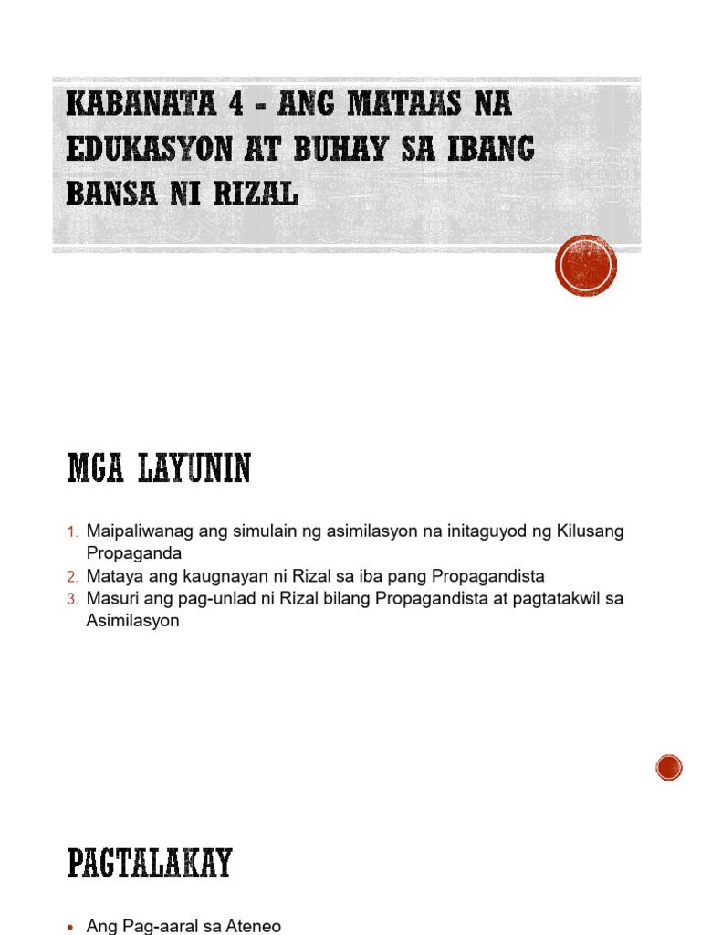 Kabanata+4+ +Ang+Mataas+Na+Edukasyon+at+Buhay+Sa+Ibang+Bansa+Ni+Rizal | PDF