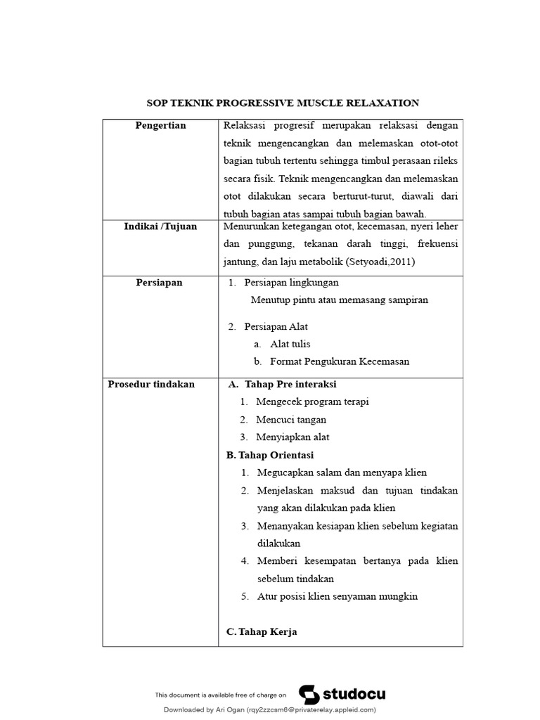 Sop Teknik Progressive Muscle Relaxation | PDF