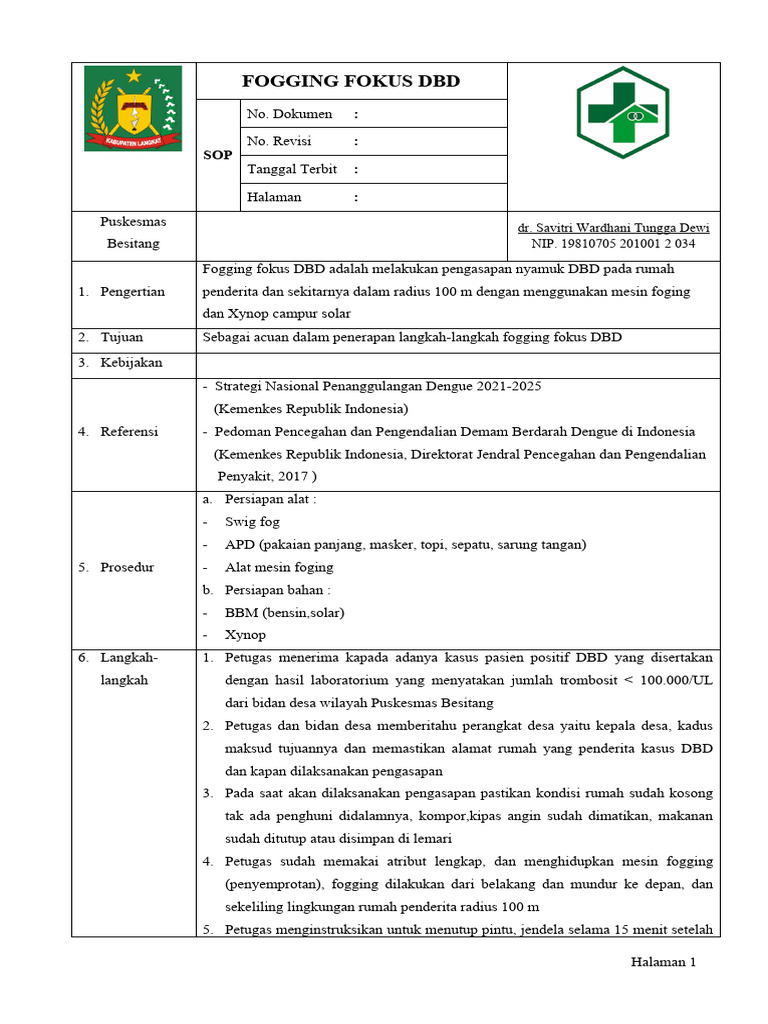Sop Fogging DBD | PDF | Pengembangan Diri | Kesehatan Holistik