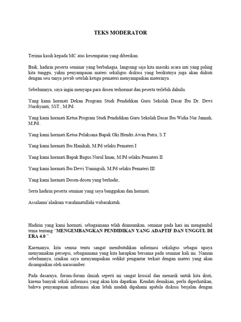 TEKS MODERATOR Fix | PDF | Karier & Perkembangan