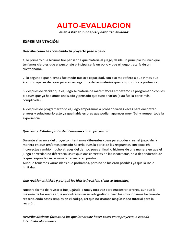 Auto Evaluacion | PDF