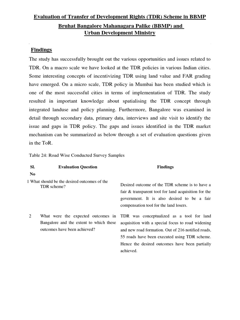 Evaluation of Transfer of Development Rights (TDR), BBMP in Bengaluru | PDF
