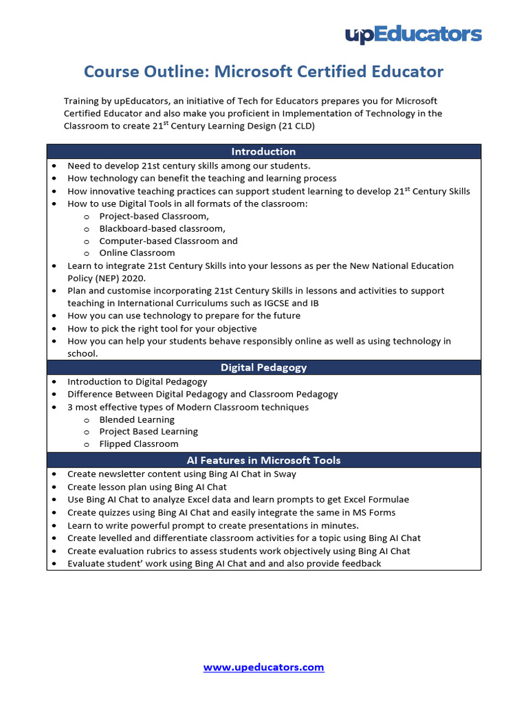 Outline - Microsoft Certified Educator | PDF