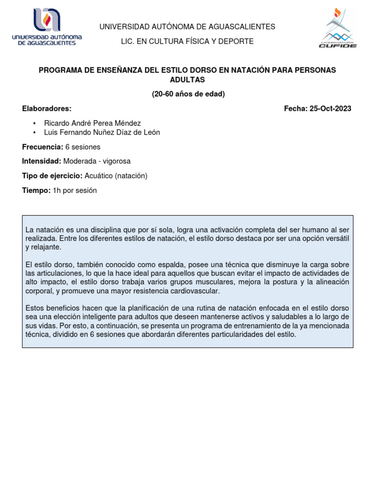 Plan de Natación - Adultos | PDF