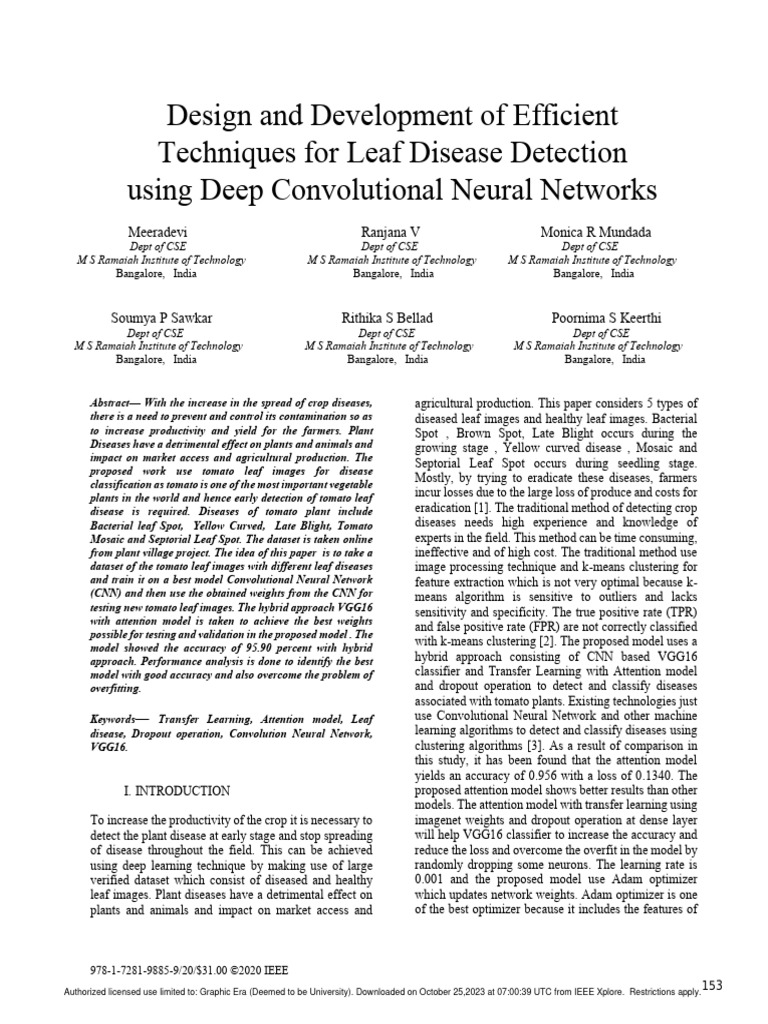 Design and Development of Efficient Techniques For Leaf Disease Detection Using Deep ...