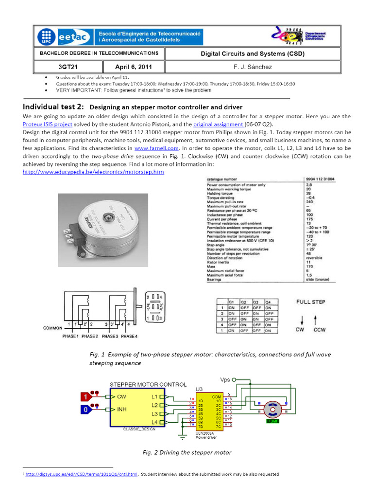 Design The Digital Control Unit For The 9904 112 31004 Stepper | PDF