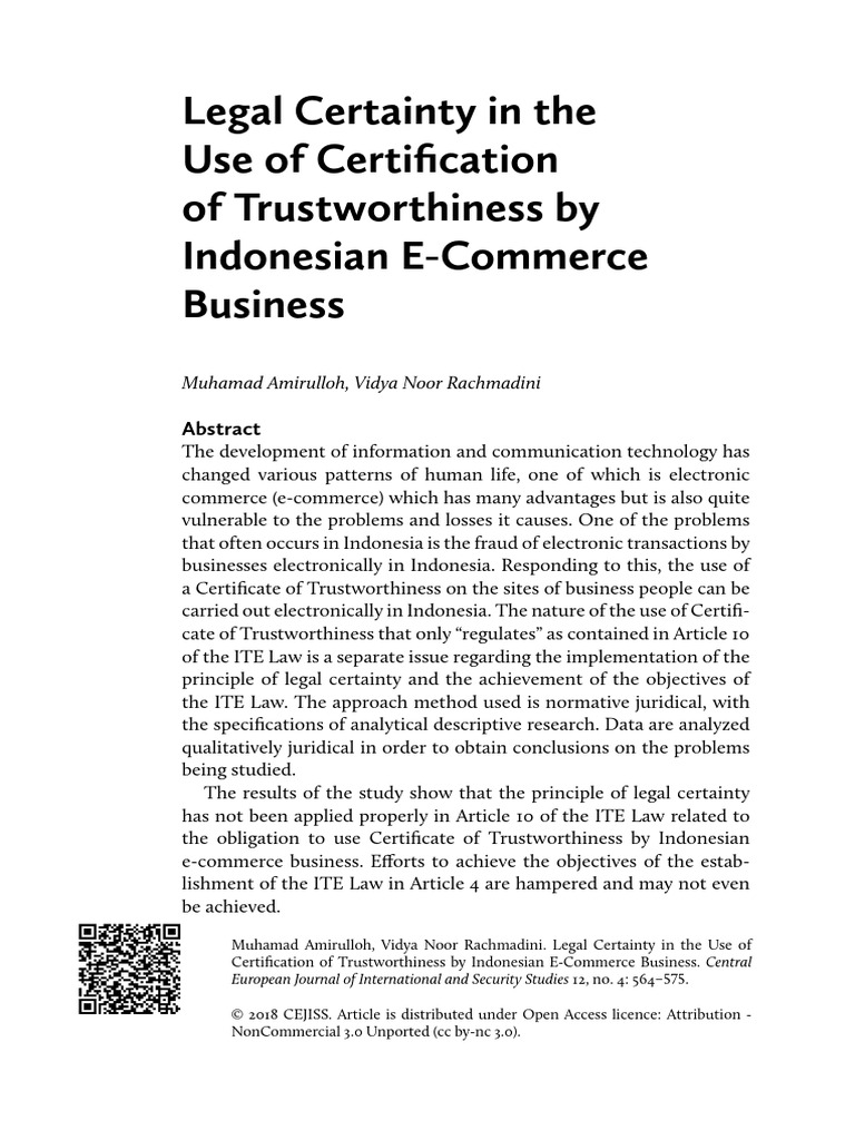 35 Legal Certainty in The Use of Certification of Trustworthiness by ...