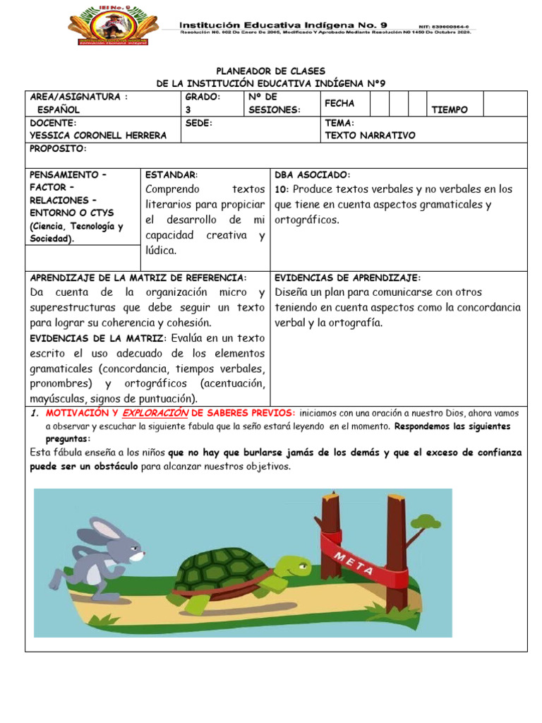 Plan De Area De Español 1 Pdf