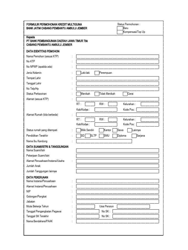 Formulir Kredit Multiguna Bank Jatim | PDF