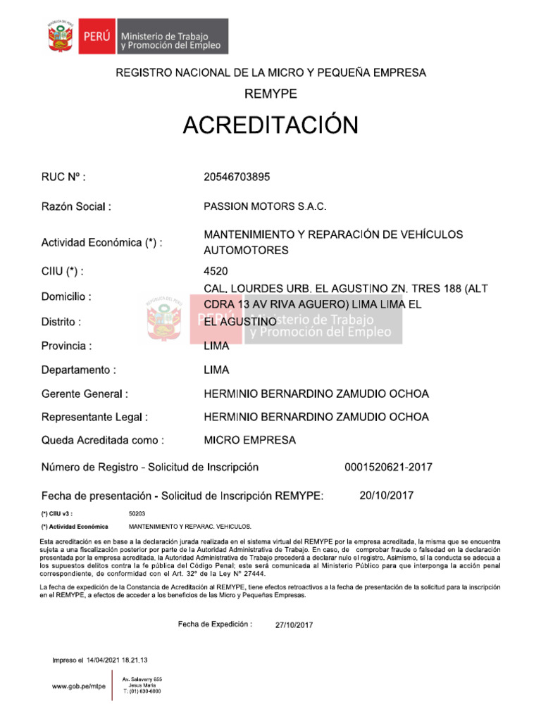 Acreditacion Mype Laboral | PDF