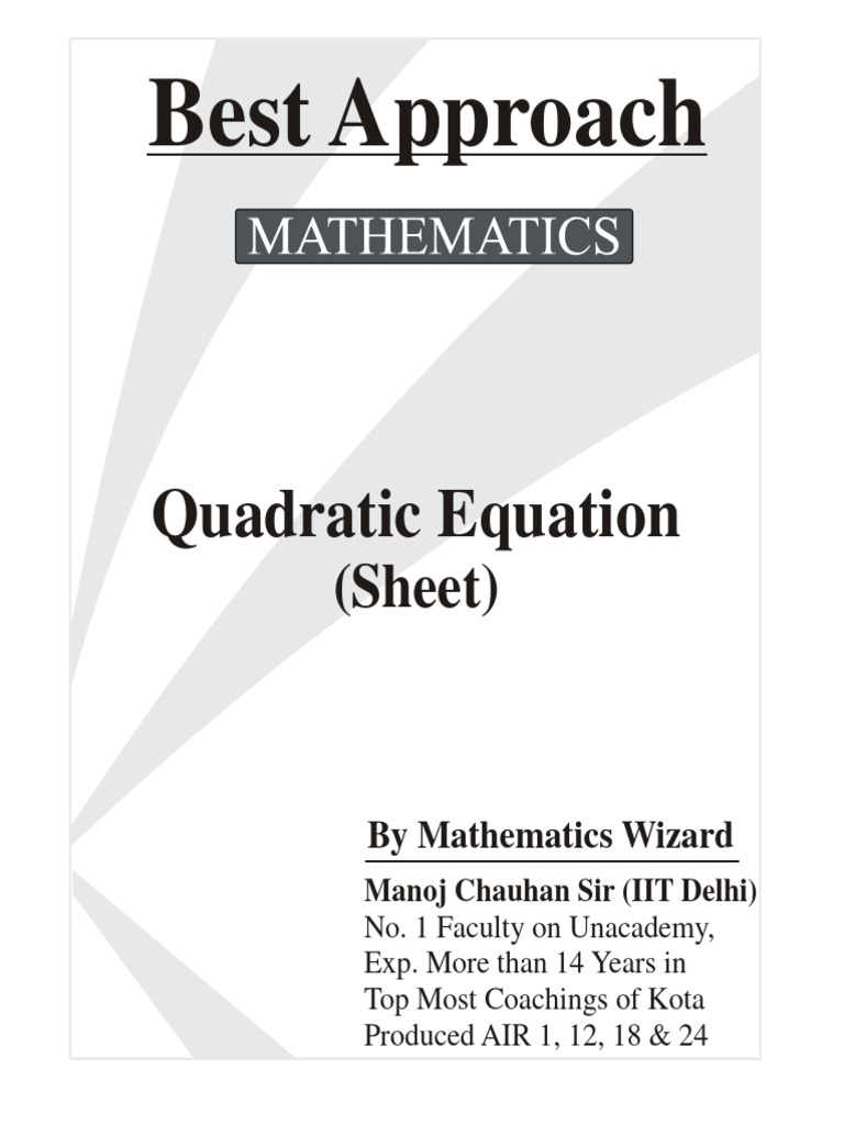 03 Quadratic Equation - Sheet | PDF