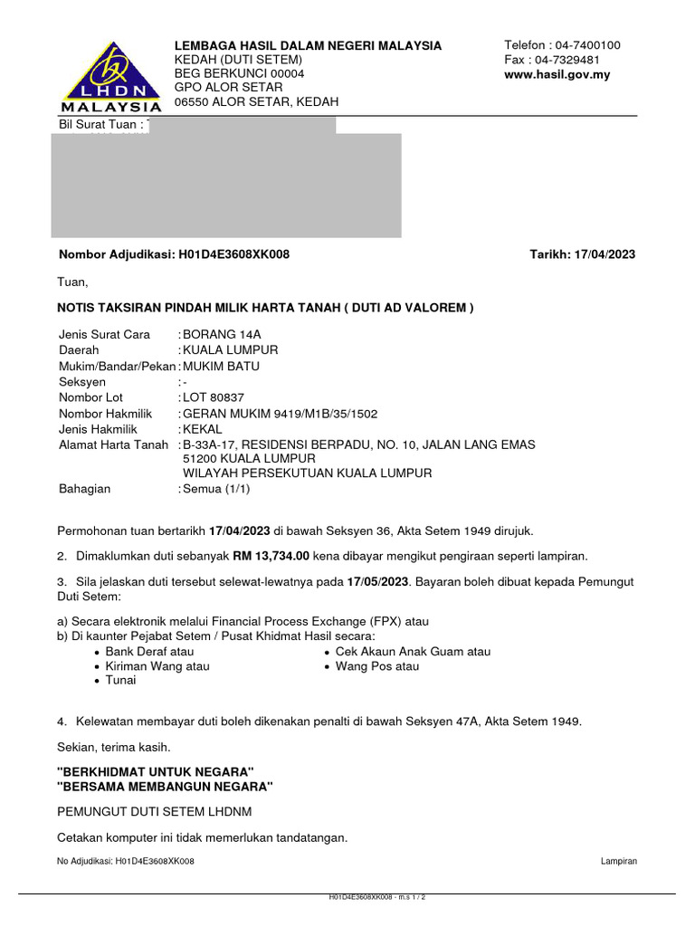 Sample11 - Notis Taksiran MOT | PDF