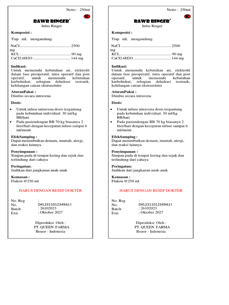 Dus Infus Ringer Nanana Steril | PDF