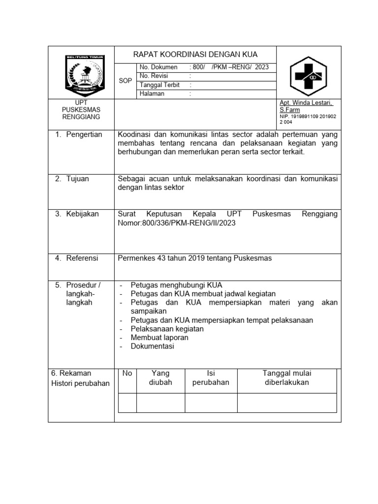 SOP Koordinasi KUA | PDF