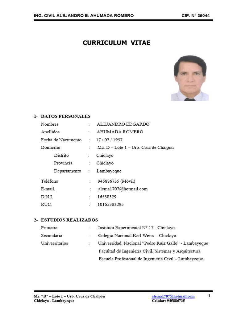 Curriculum Ing. Alejandro Ahumada Romero ACTUALIZADO 28.02.2023 | PDF | Ciencia y matemáticas