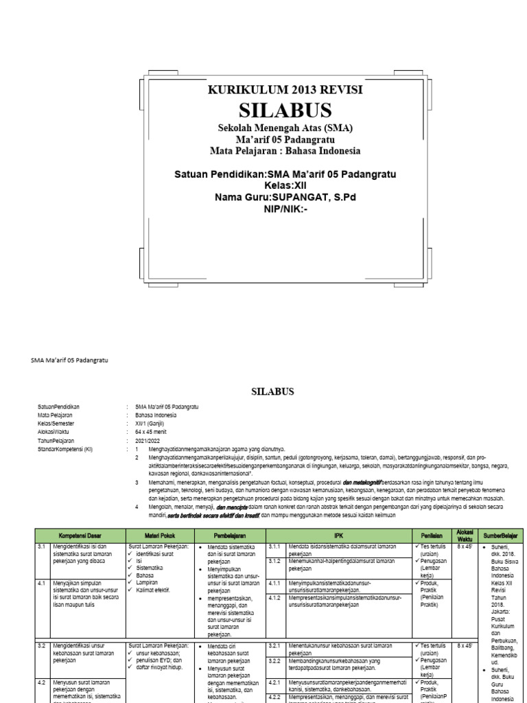 Silabus Indonesia 12 (7 Kolom) | PDF