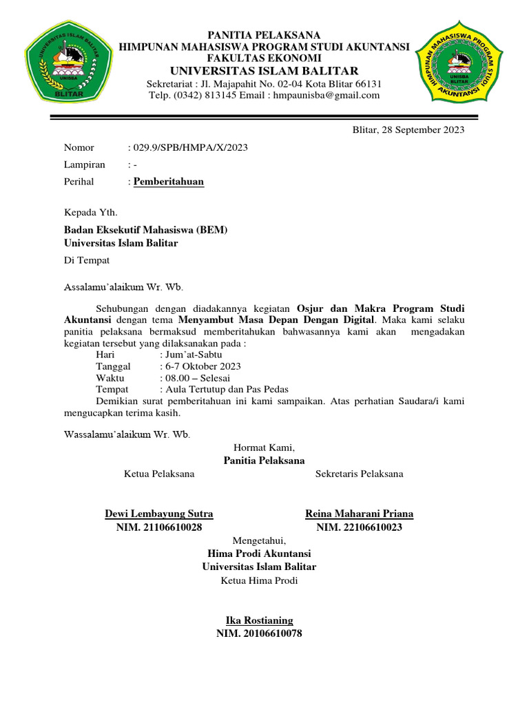 029.9 Surat Pemberitahuan BEM-1 | PDF