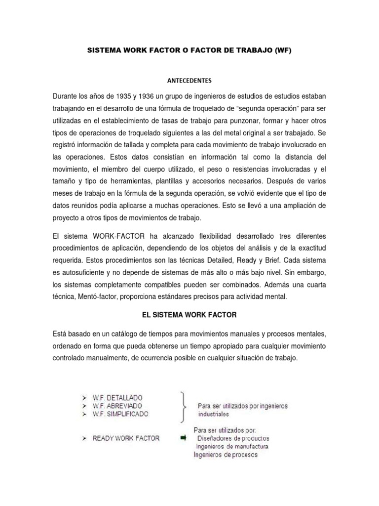 Sistema Work Factor o Factor de Trabajo | PDF