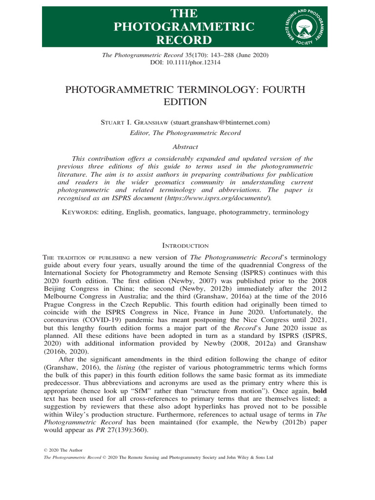 Photogrammetric Terminology 4 TH Edition | PDF