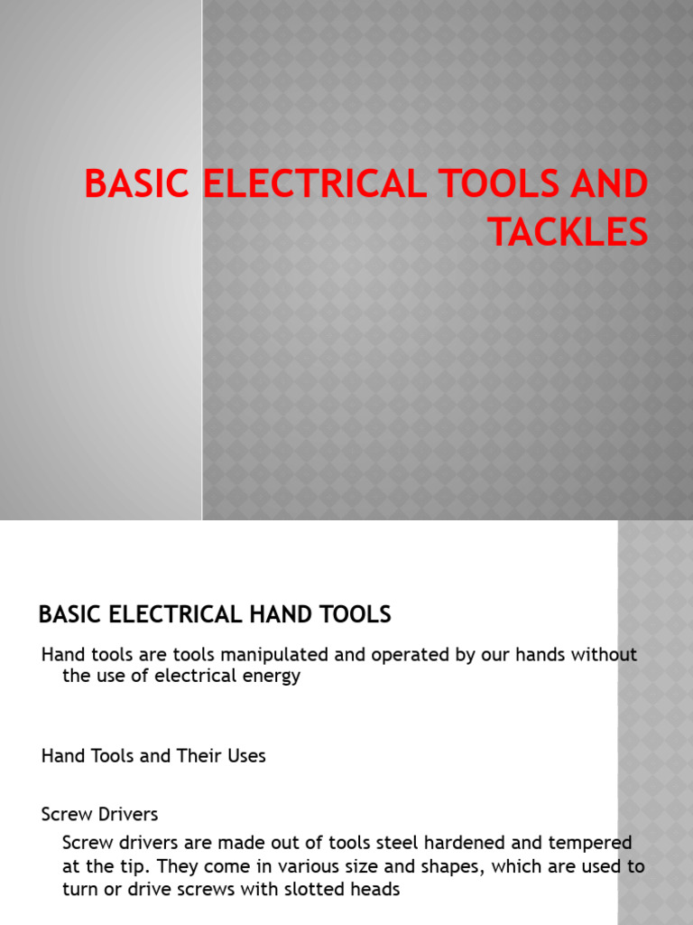 Basic Electric Tools and Tackles | PDF
