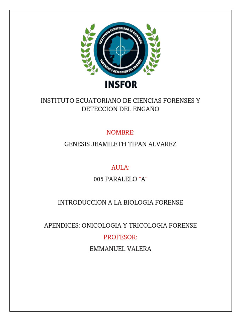 Introduccion A La Biologia Apendices Onicologia y Tricologia Forense Glosario X Post Tipan ...