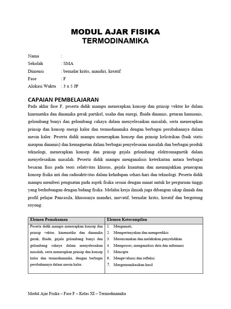 Modul Fisika Termodinamika SMA | PDF