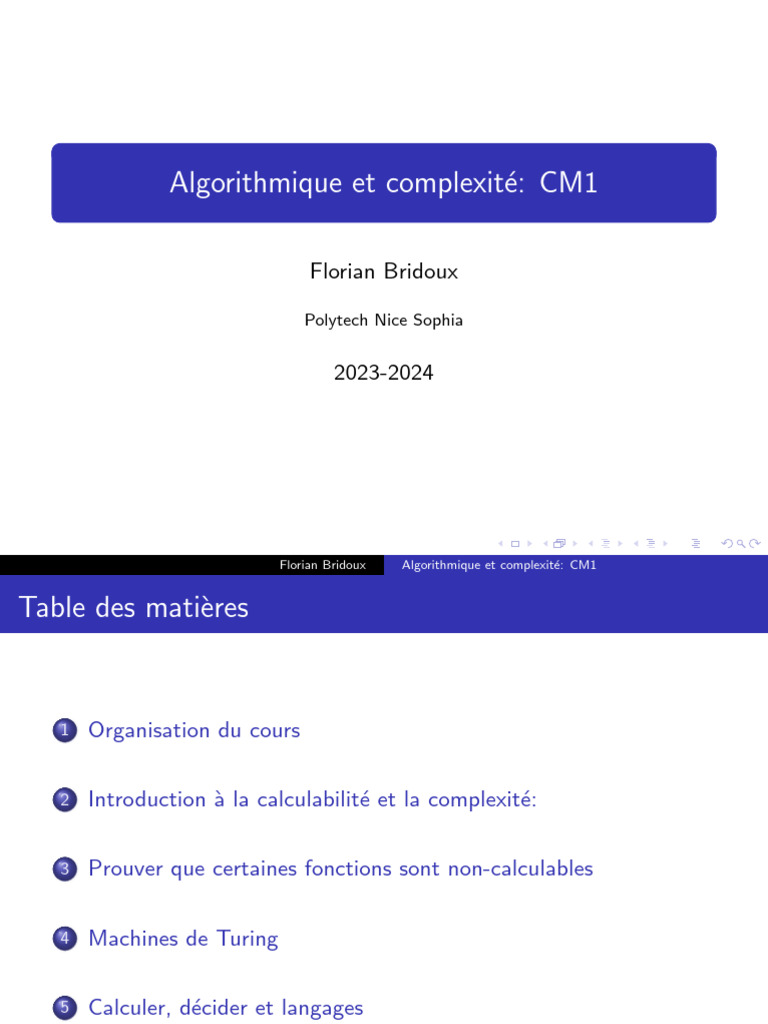 Algorithmique Et Complexit E: CM1: Florian Bridoux | PDF