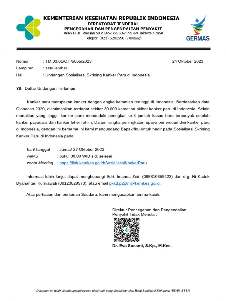Surat Undangan Sosialisasi Skrining Kanker Paru TGL 27 Oktober 2023 | PDF