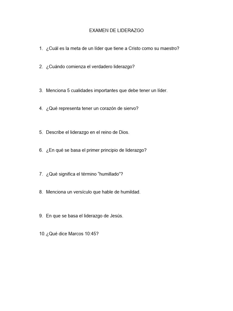 Examen de Liderazgo | PDF Examen de Liderazgo | PDF