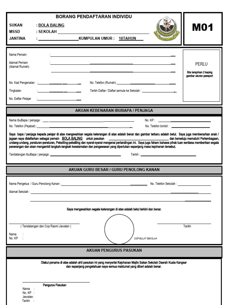 Borang M01, M02 - MSSD 2023 | PDF