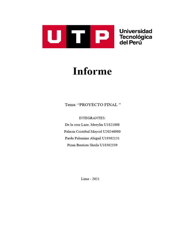 Informe Del Proyecto Final | PDF