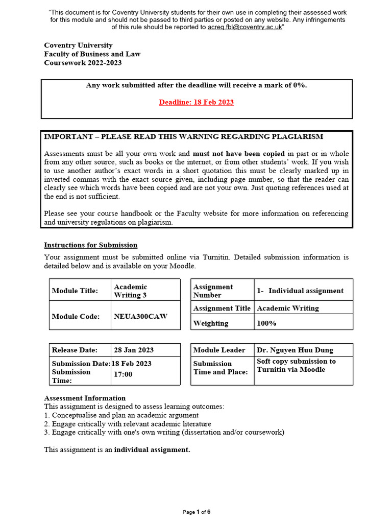 NEUA300CAW - AW - CW Resit Brief | PDF