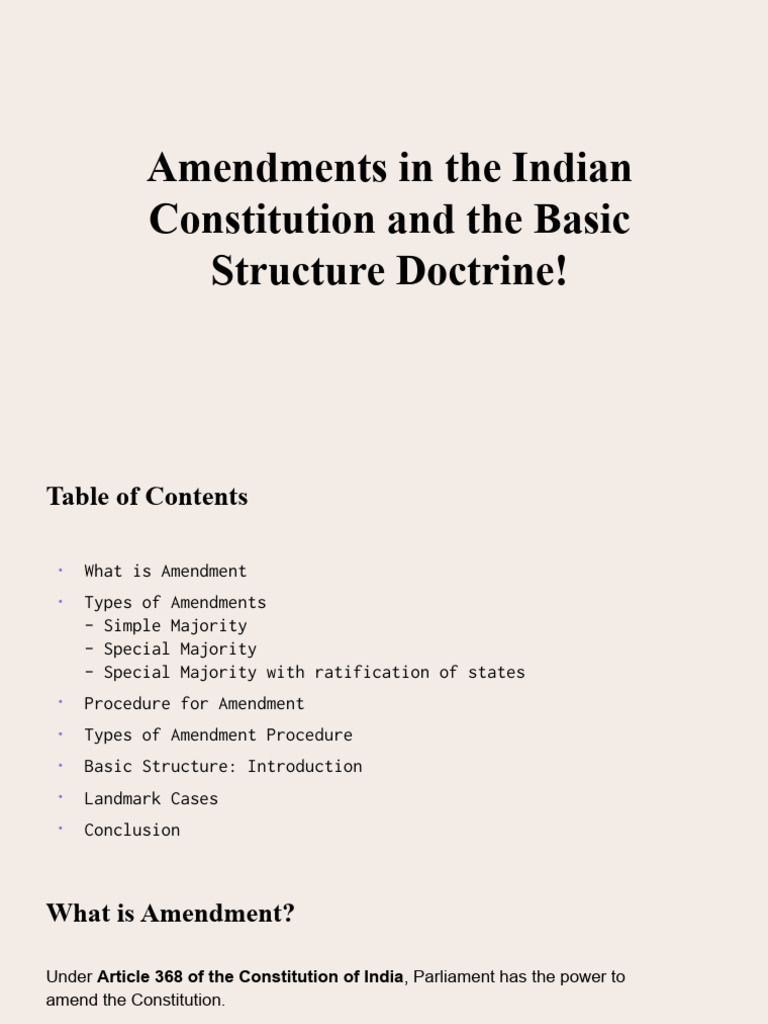 Basic Structure Doctrine and Amendments in The Constitution of India ...